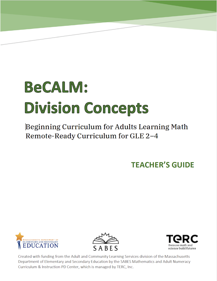 Beginning Curriculum for Adults Learning Math (BeCALM) Division ...